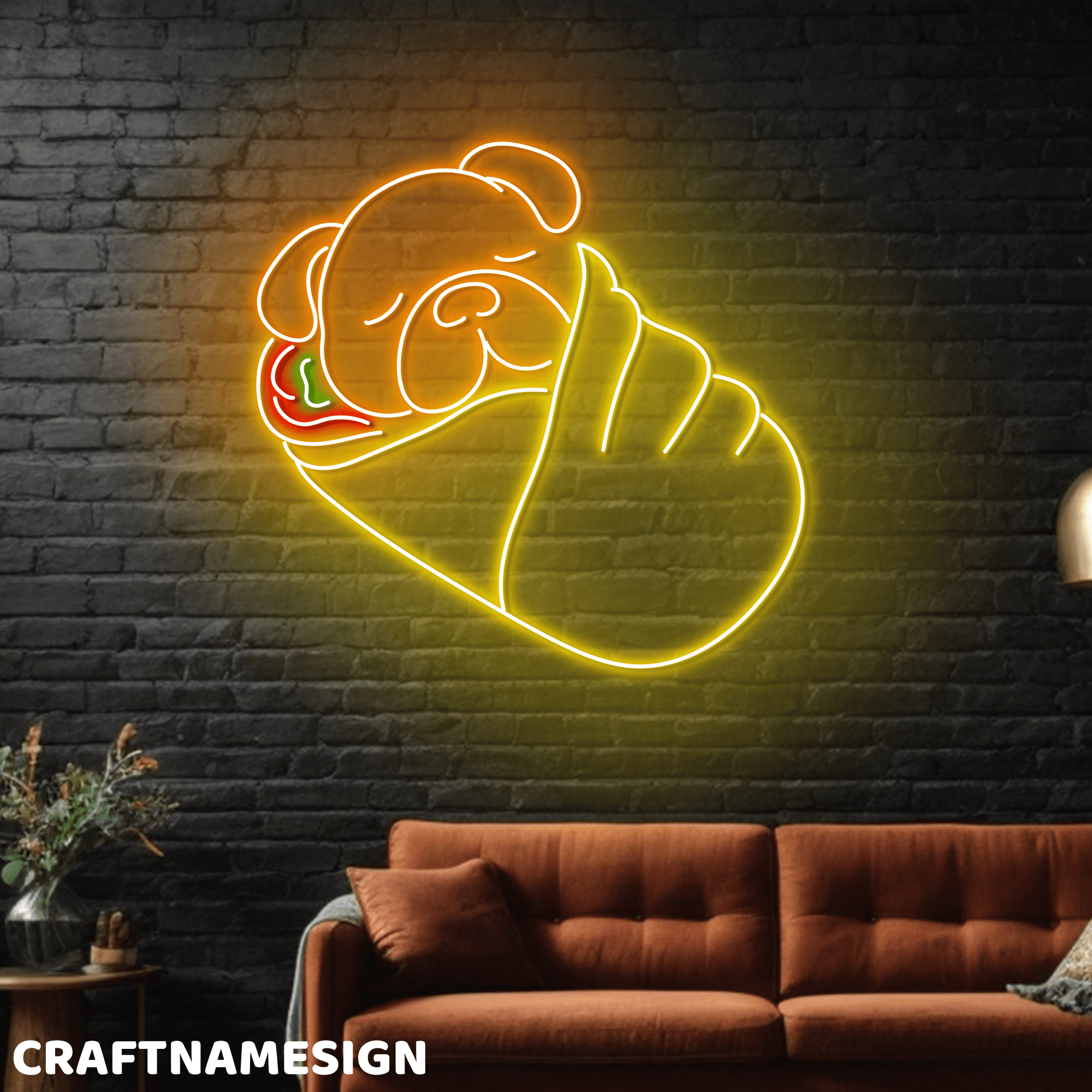Craftnamesign Bulldog Burrito Tacos Neon Sign, Mexican Restaurant Wall ...