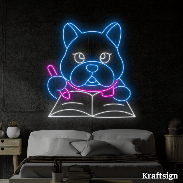 Craftnamesign Bulldog Reading Book Neon Sign, Library Signs, Nursery ...