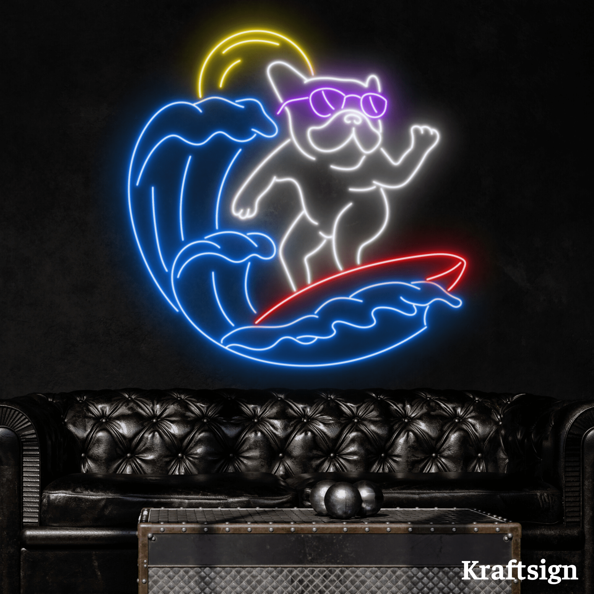 Craftnamesign Bulldog Surfing Neon Sign, Surf Shop LED Sign, Summer ...