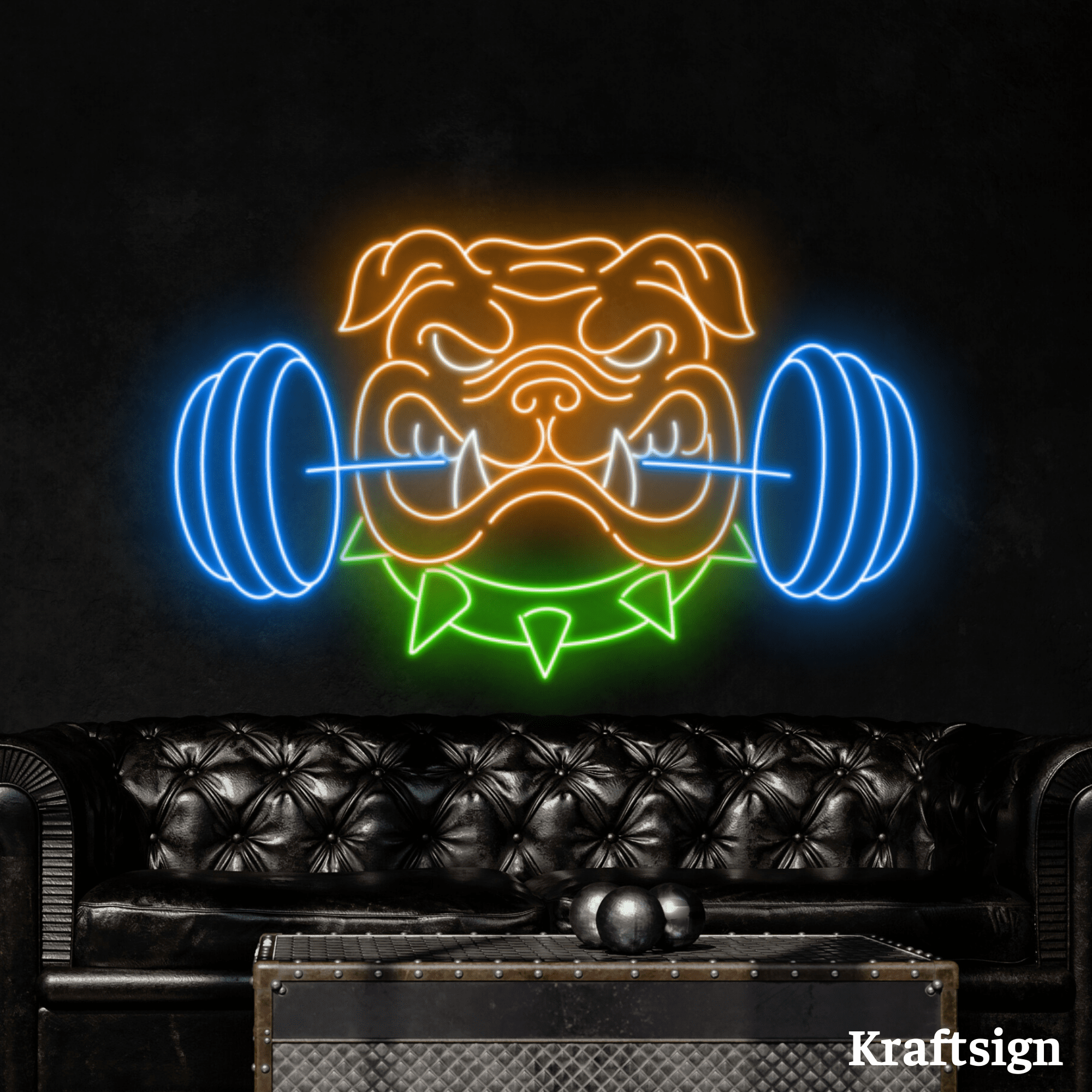 Craftnamesign Bulldog Weightlifting LED Neon Sign, Gym Fitness Club ...