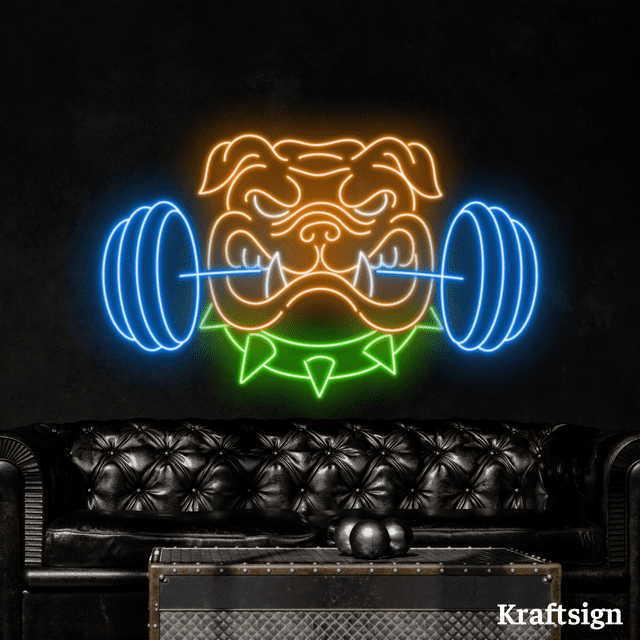 Craftnamesign Bulldog Weightlifting LED Neon Sign, Gym Fitness Club ...
