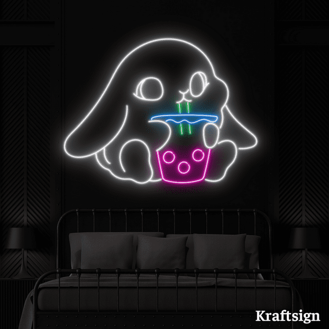 Craftnamesign Bunny Bubble Tea Neon Sign, Boba Tea Shop LED Sign, Kid ...