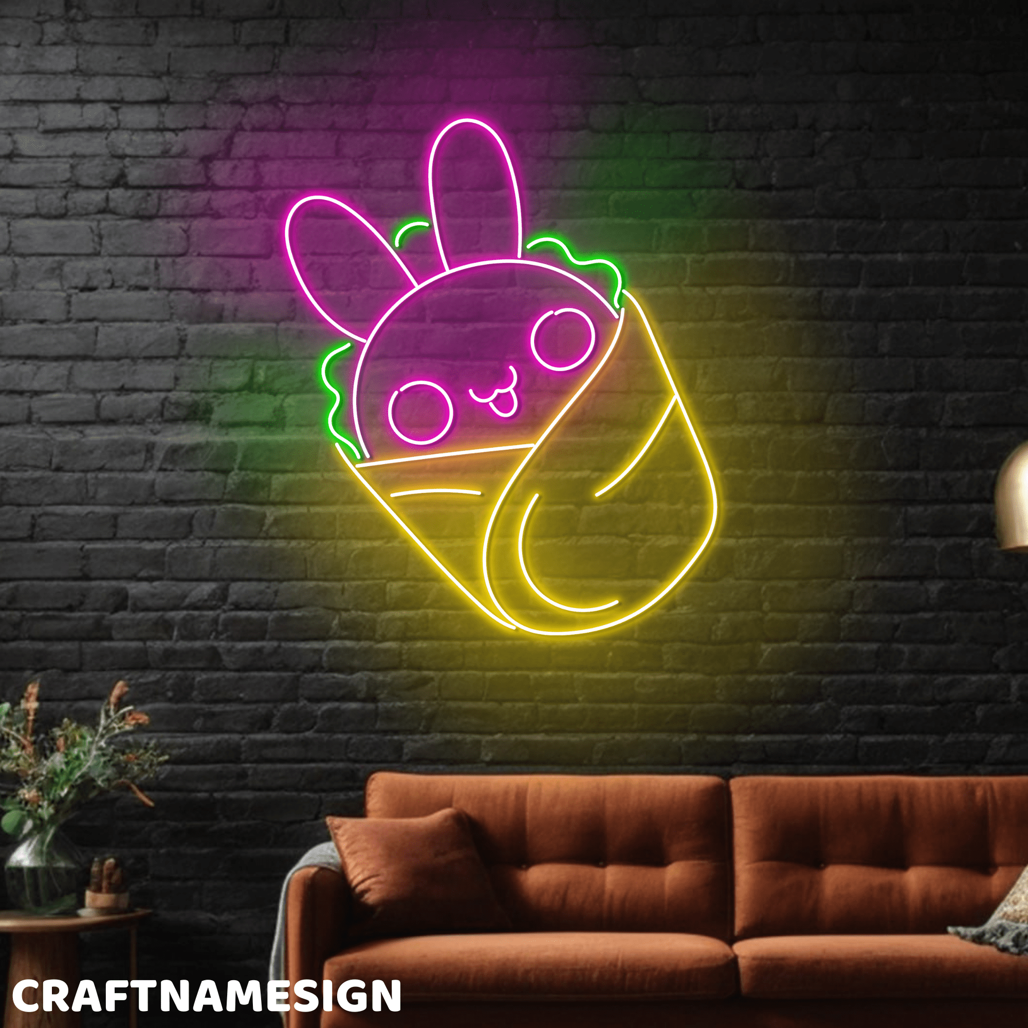 Craftnamesign Bunny Burrito Tacos Neon Sign, Mexican Restaurant Wall ...