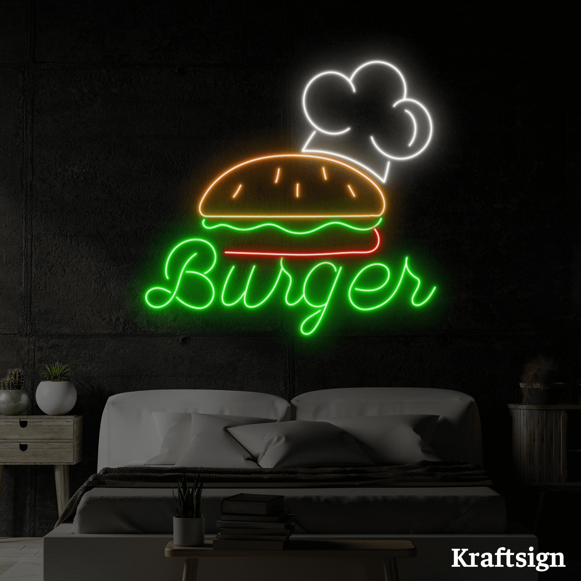 Craftnamesign Burger Chef Neon Sign, Burger Shop LED Sign, Food Wall ...