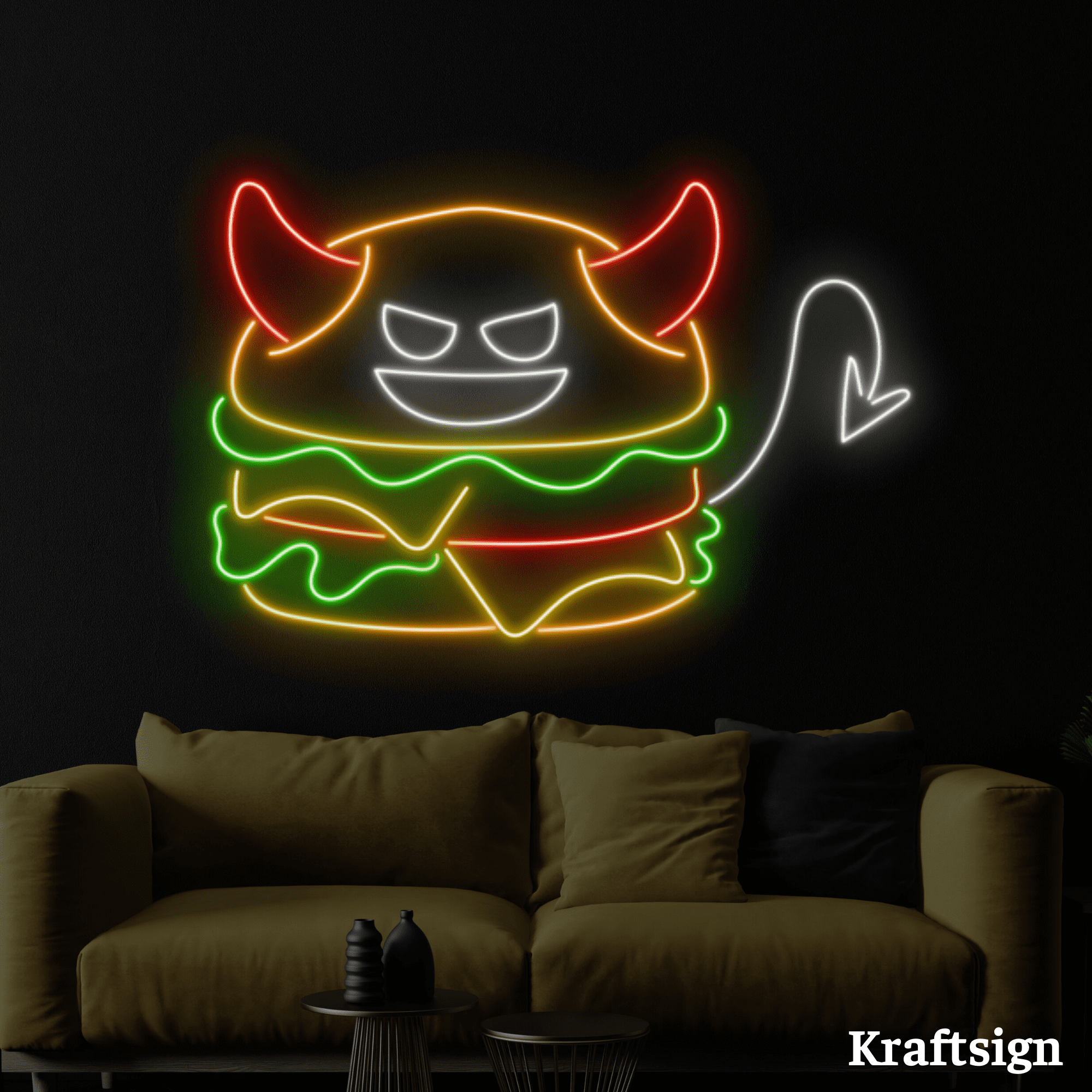 Craftnamesign Burger Evil Neon Sign, Burger Shop Decor, Fast Food LED ...
