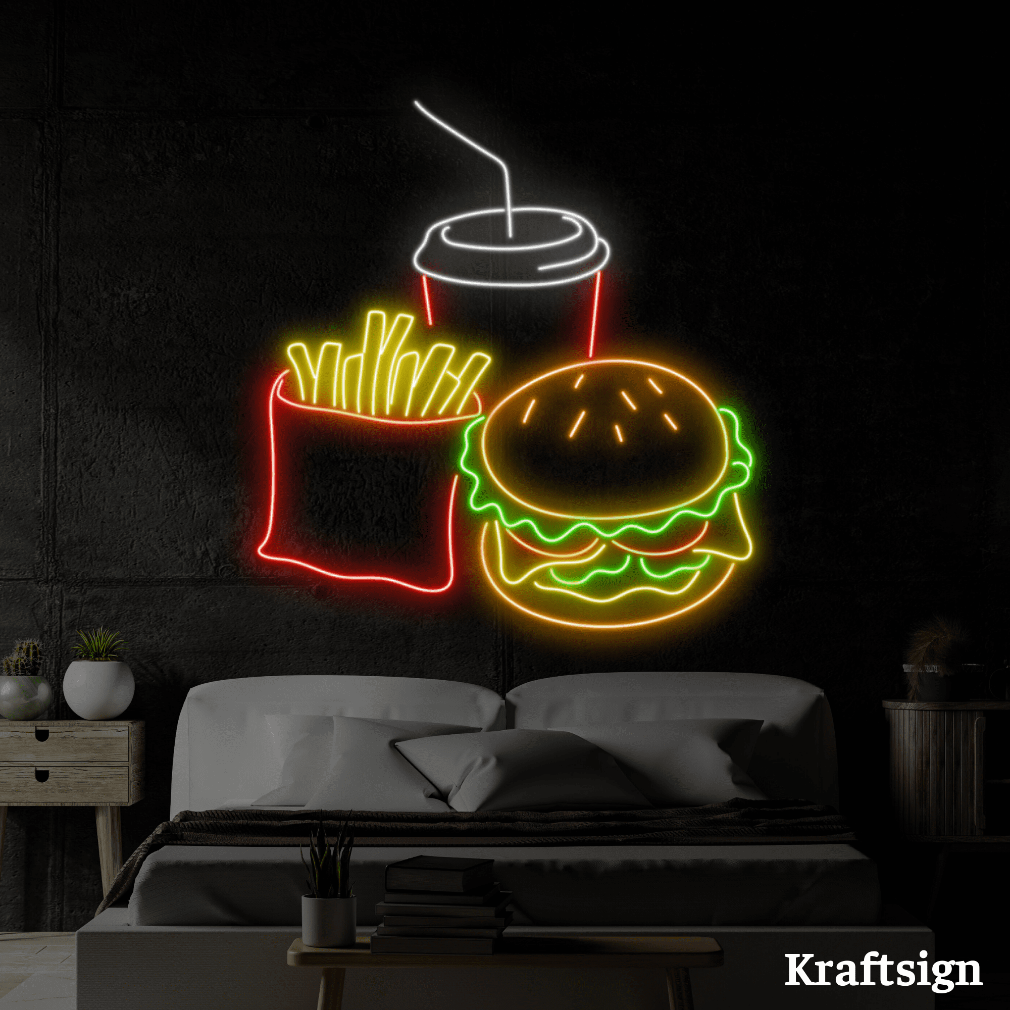 Craftnamesign Burger French Fries Neon sign, Fast Food Shop LED Sign ...