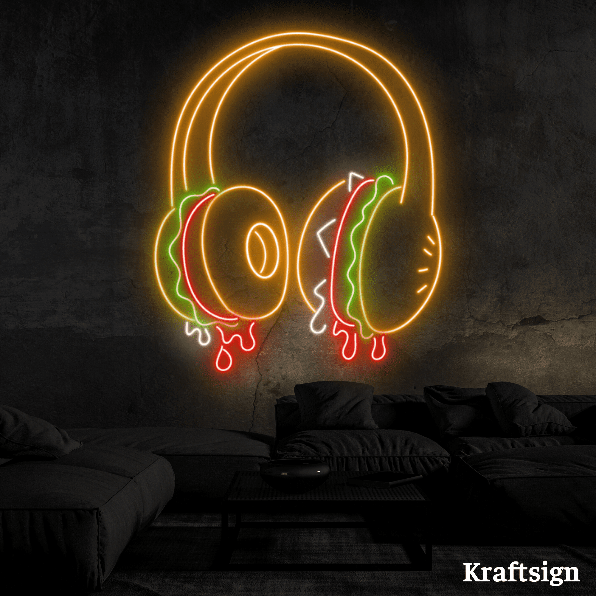 Craftnamesign Burger Headphone Neon Sign, Burger Restaurant Shop Decor ...