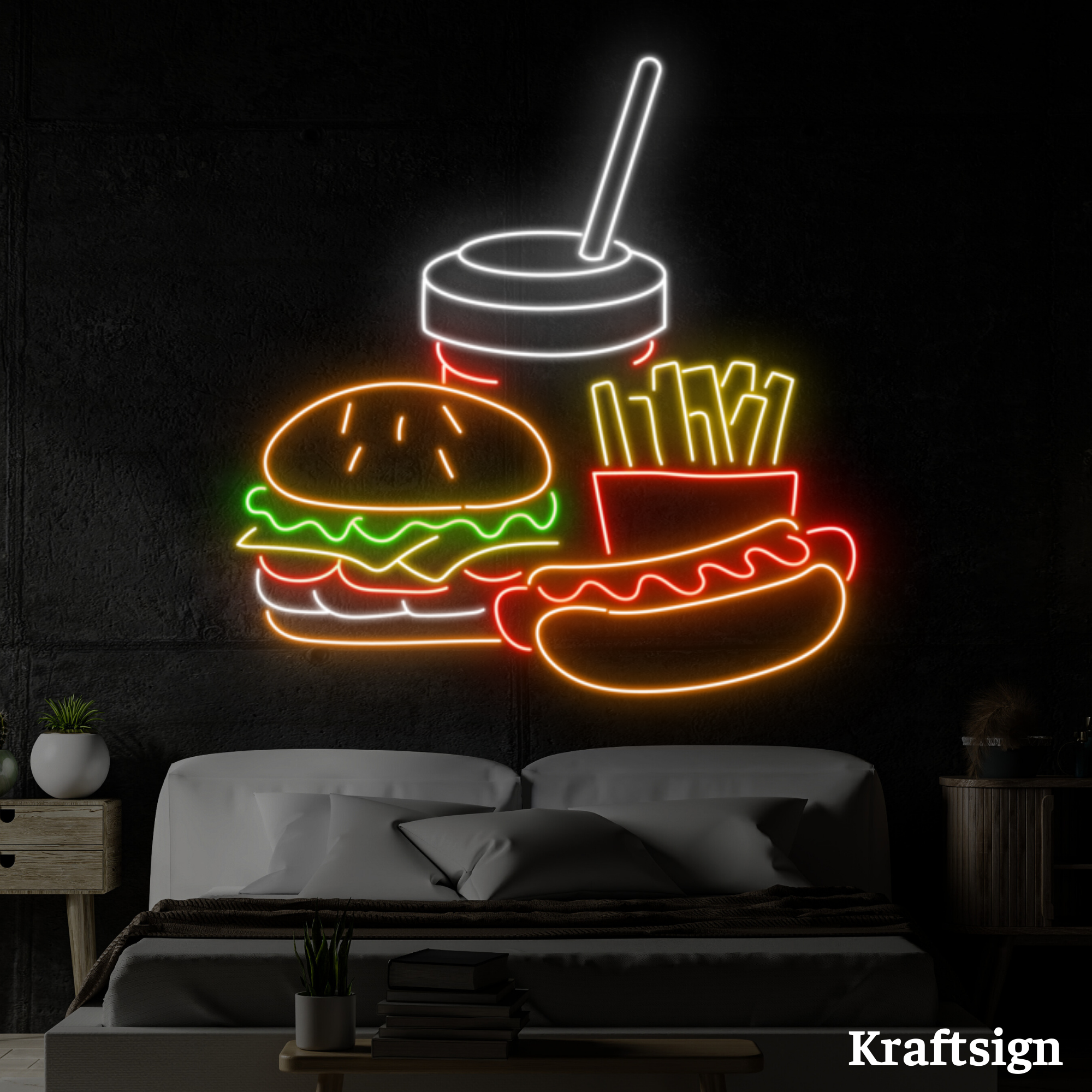 Craftnamesign Burger Hot Dog French Fries Neon Sign, Fast Food Shop ...