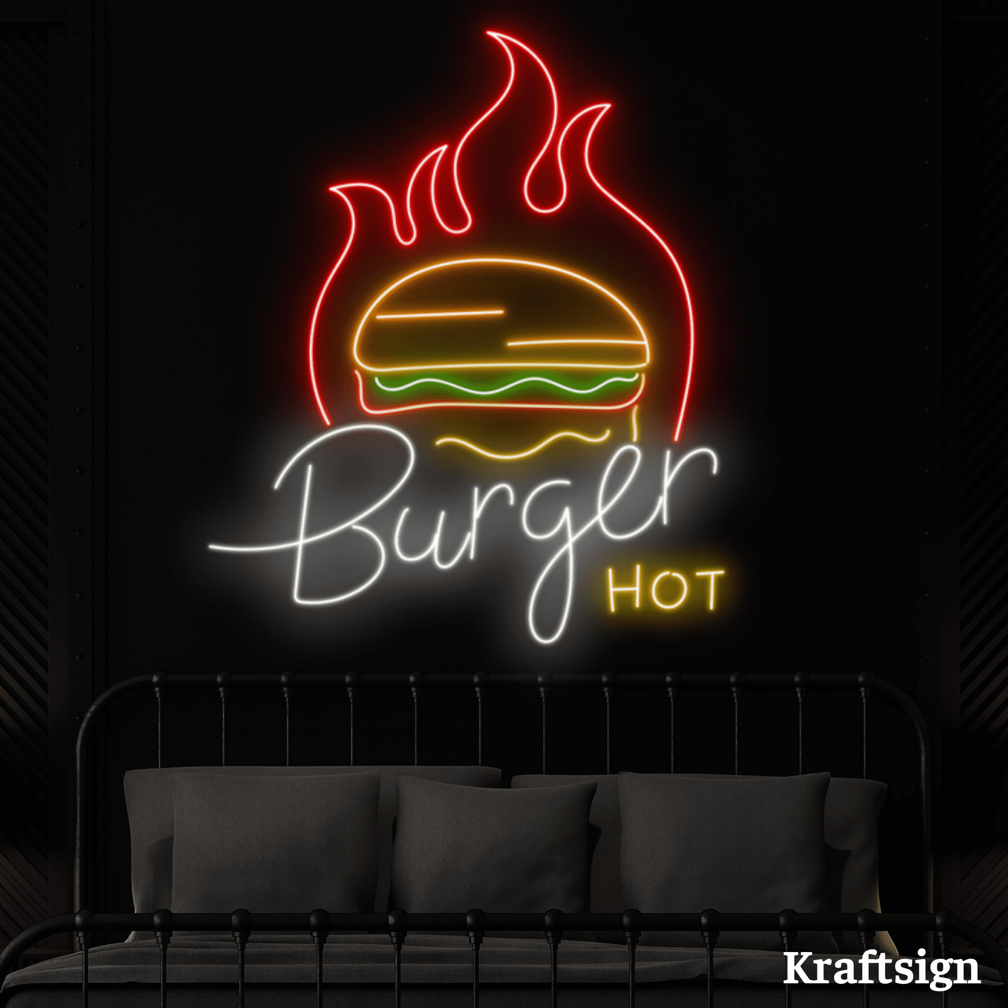 Craftnamesign Burger Hot Neon Sign, Burger Shop Decor, Fast Food LED ...