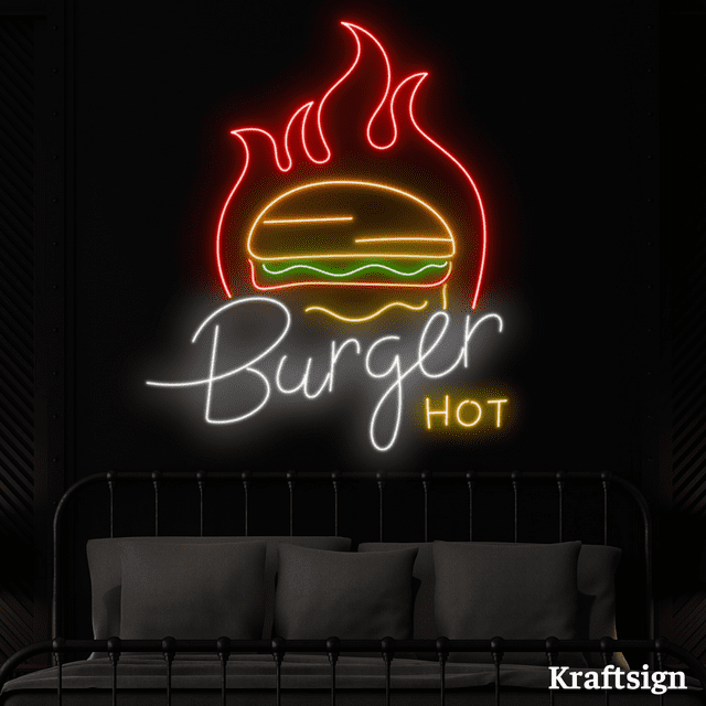 Craftnamesign Burger Hot Neon Sign, Burger Shop Decor, Fast Food LED ...