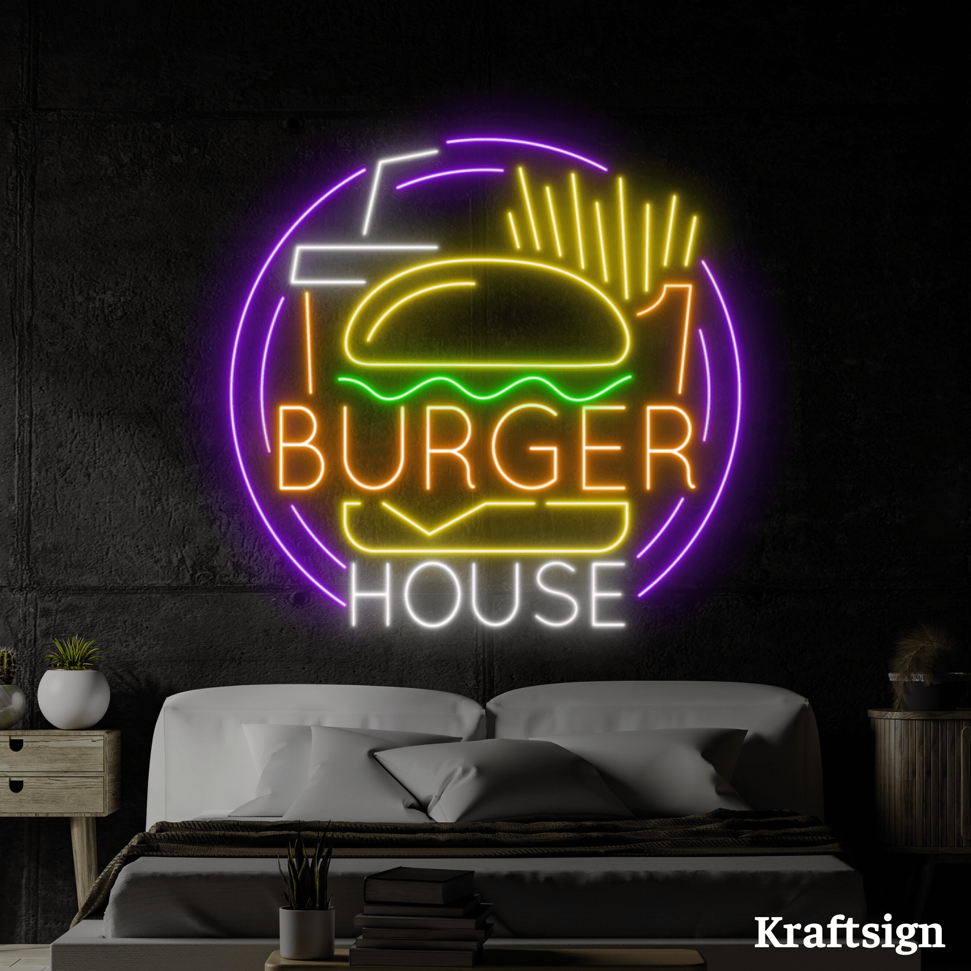 Craftnamesign Burger House Neon Sign, Burger Shop LED Sign, Food Decor ...