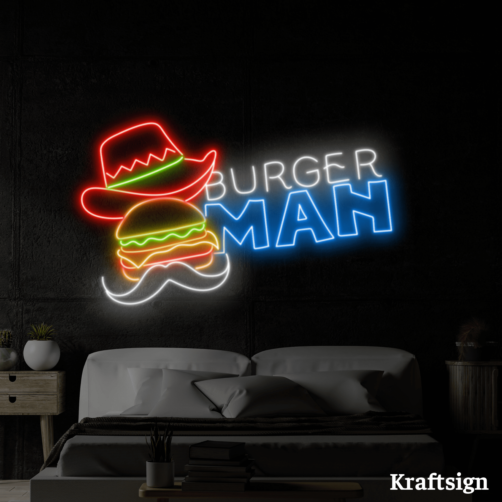 Craftnamesign Burger Man Neon sign, Burger Shop Decor, Mexican Shop ...