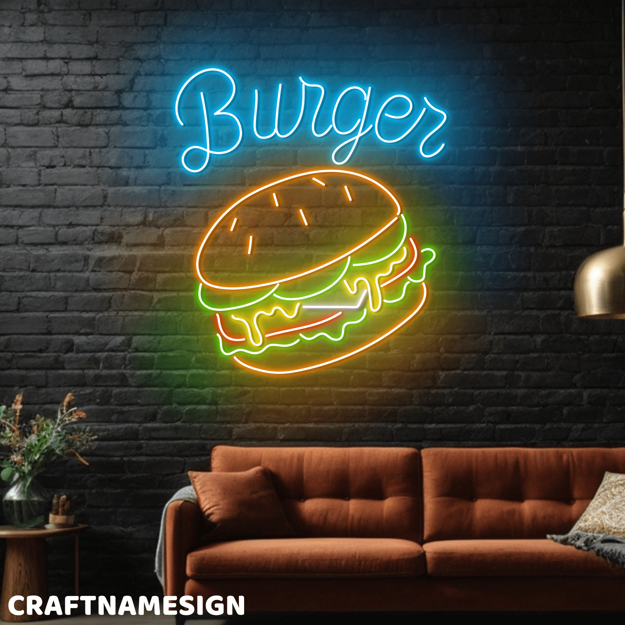 Craftnamesign Burger Neon Light For Wall Decor, Open Sign LED Wall Art ...