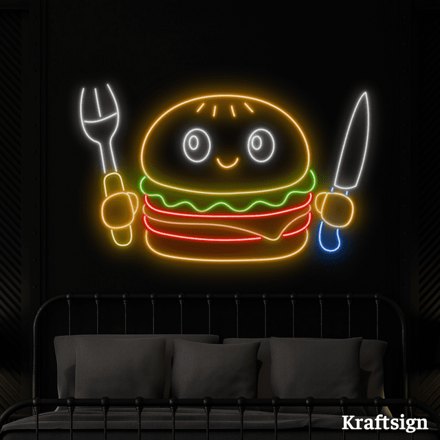 Craftnamesign Burger Neon Sign, Burger Restaurant Decor, Burger LED ...