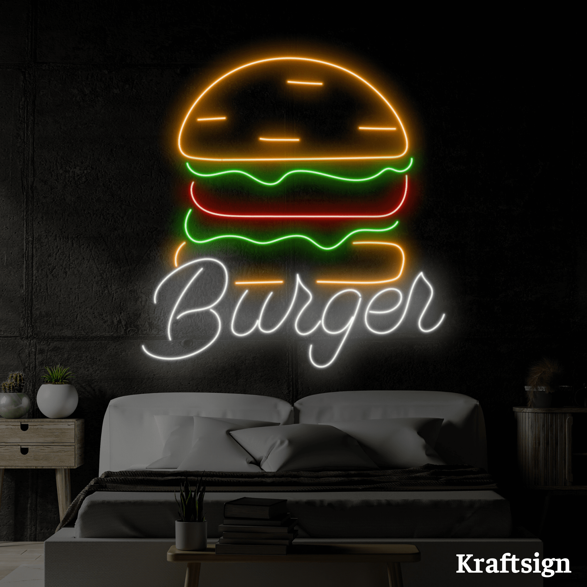 Craftnamesign Burger Neon Sign, Fast Food LED Sign, Burger Shop Decor ...