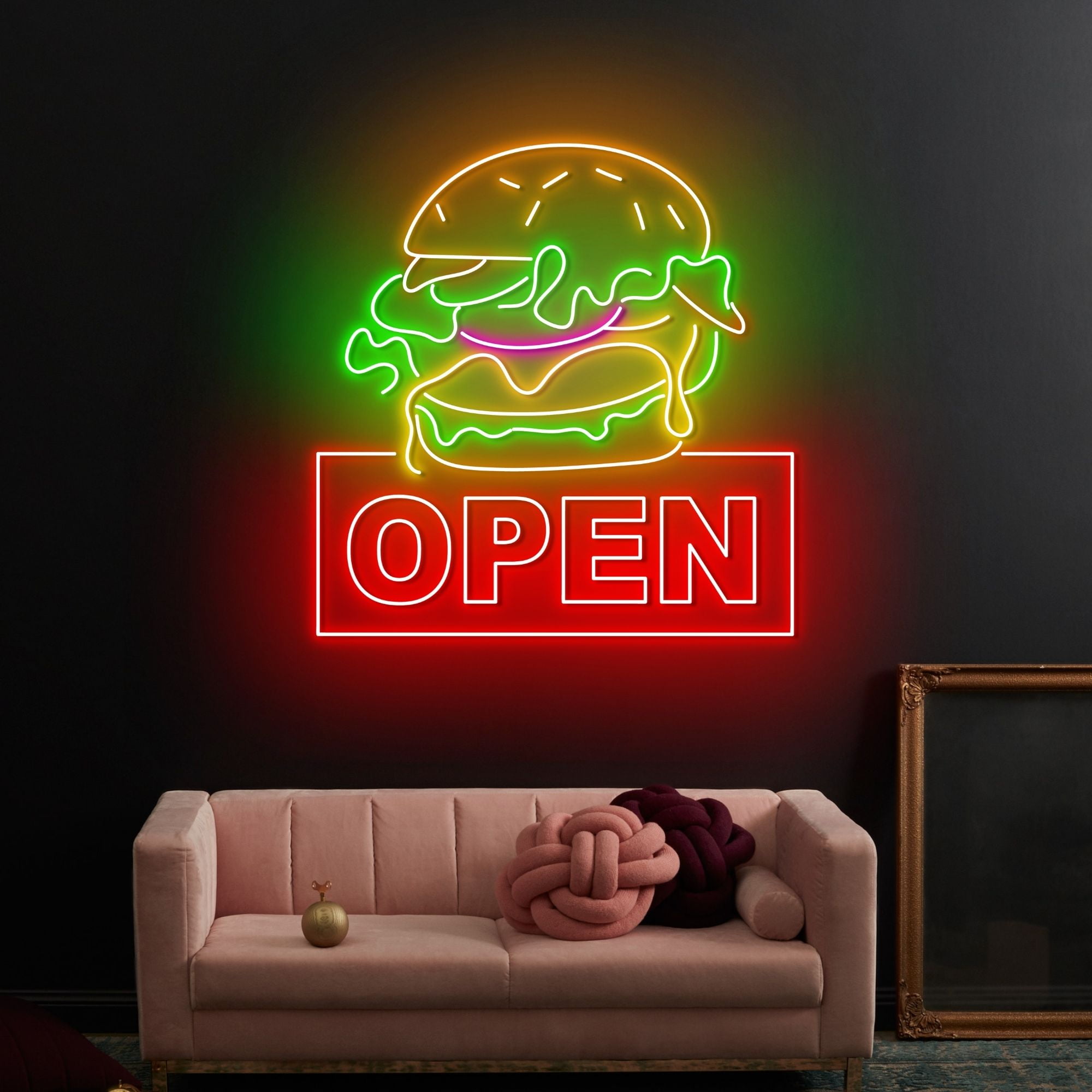 Craftnamesign Burger Open Neon Sign, Hamburger Store Open LED Light ...