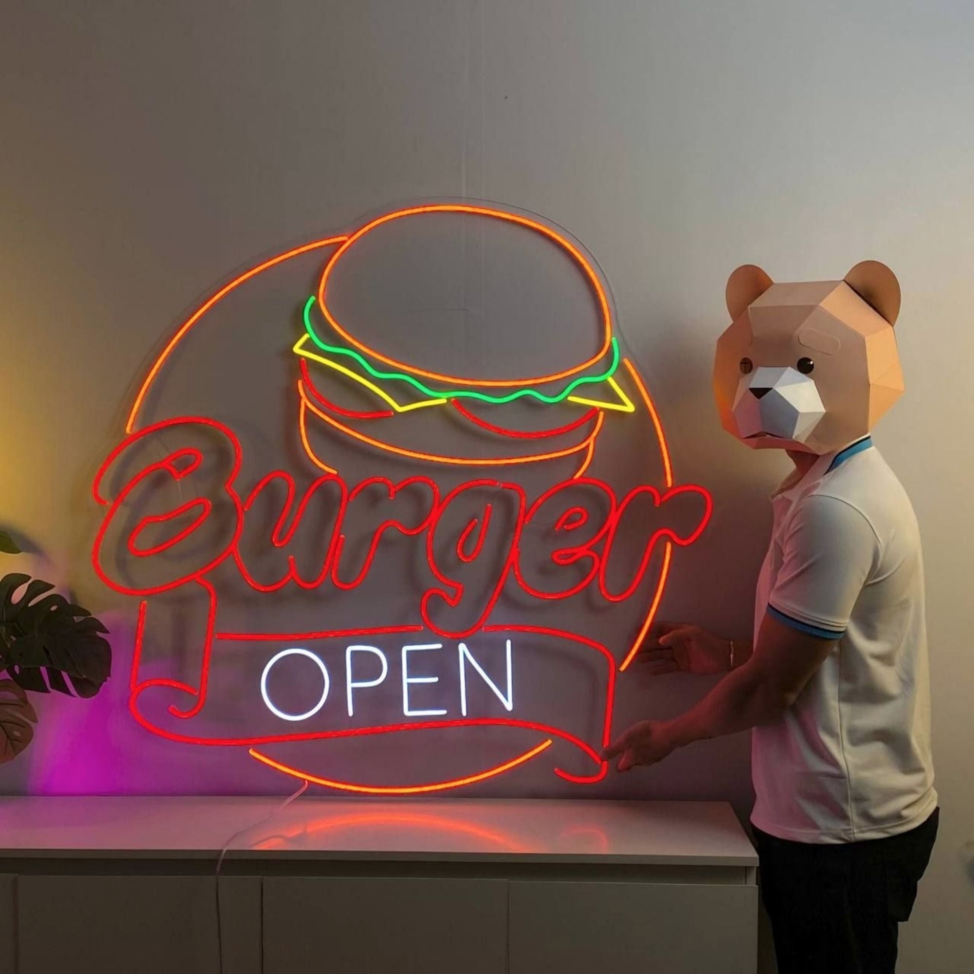 Craftnamesign Burger Open Neon Sign Wall Decor, Open Led Light For ...