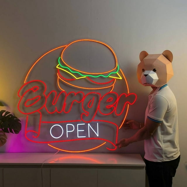 Craftnamesign Burger Open Neon Sign Wall Decor, Open Led Light For ...