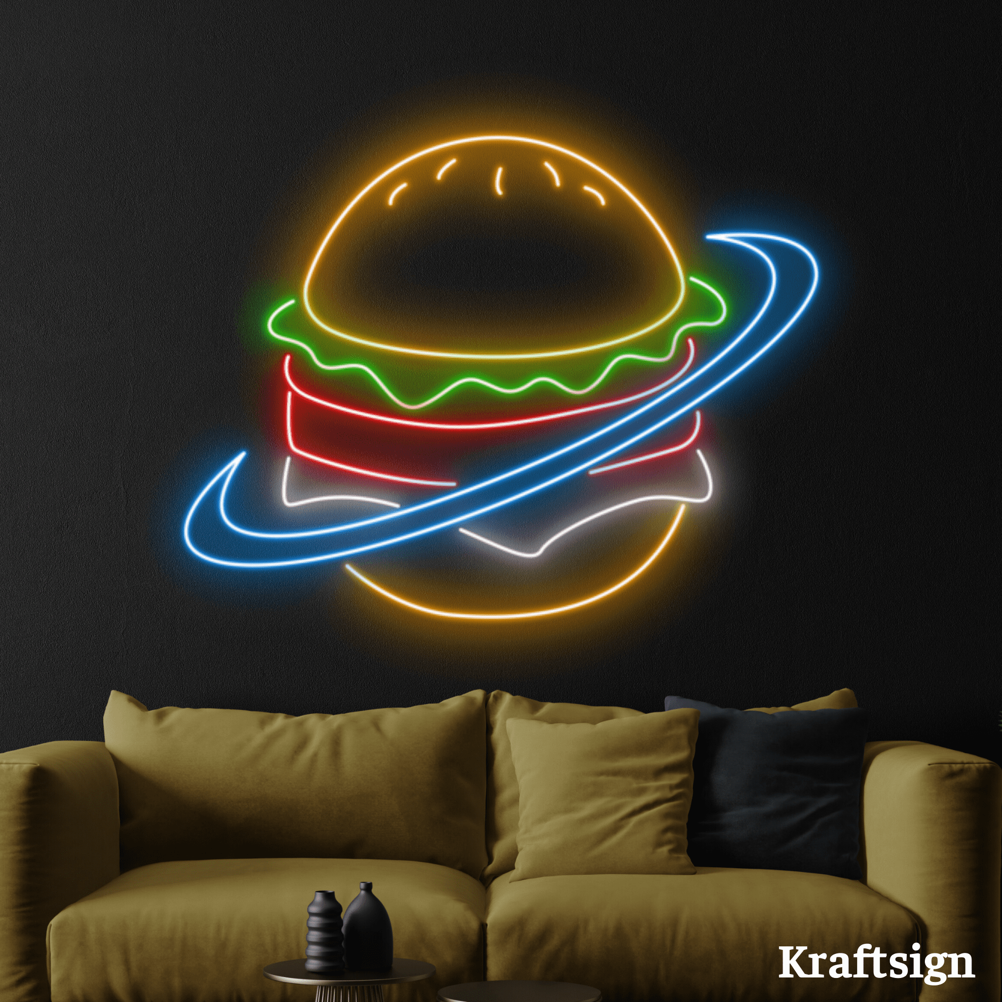 Craftnamesign Burger Planet Neon Sign,Burger Restaurant Decor,Burger ...