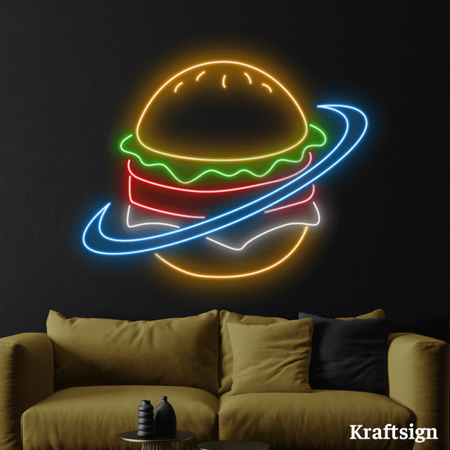 Craftnamesign Burger Planet Neon Sign,Burger Restaurant Decor,Burger ...