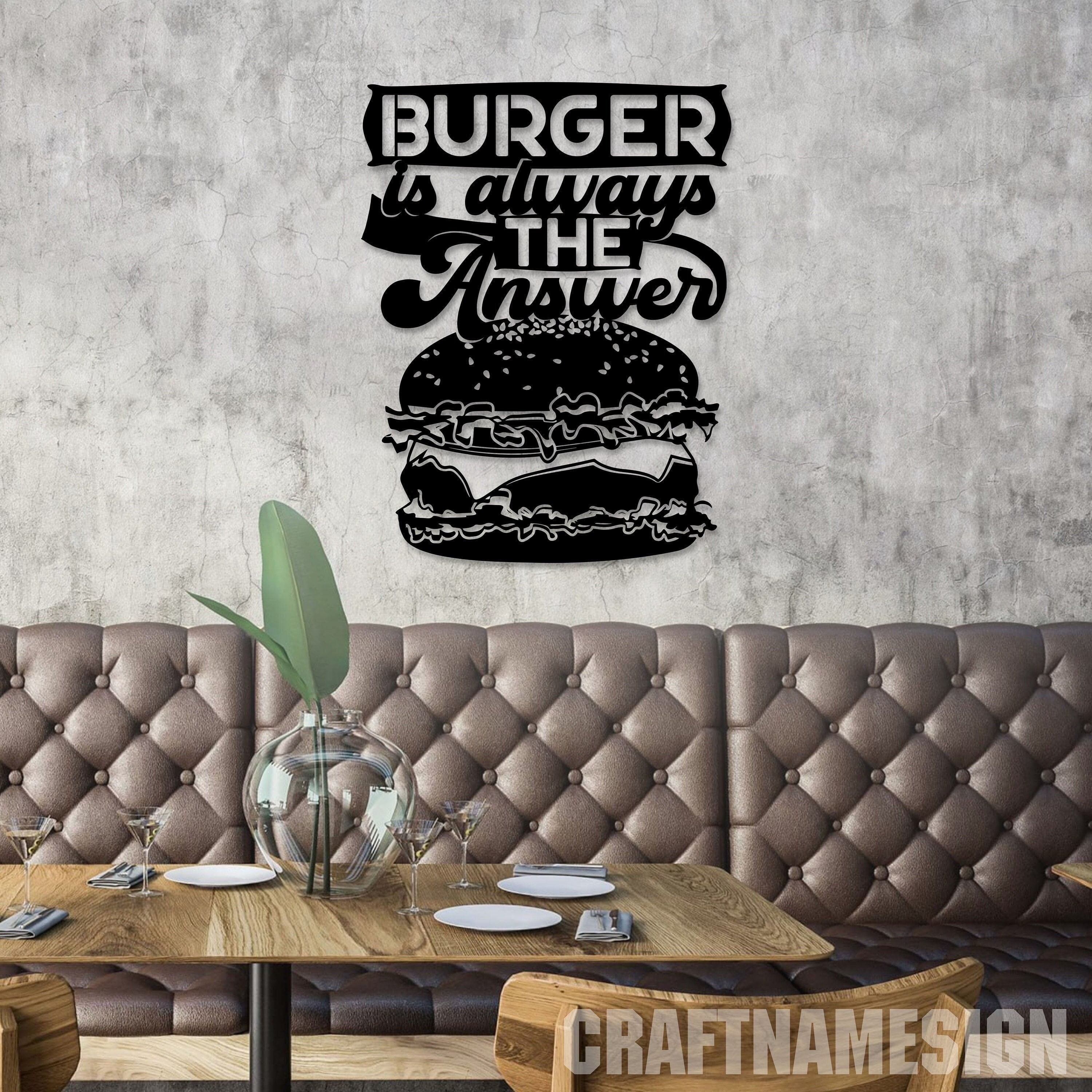 Craftnamesign Burger Shop Metal Wall Art with LED Lights, Burger Is ...