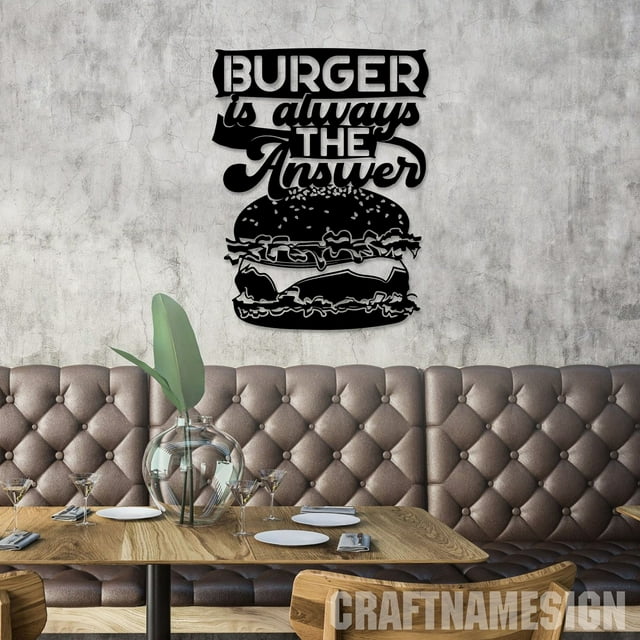 Craftnamesign Burger Shop Metal Wall Art with LED Lights, Burger Is ...
