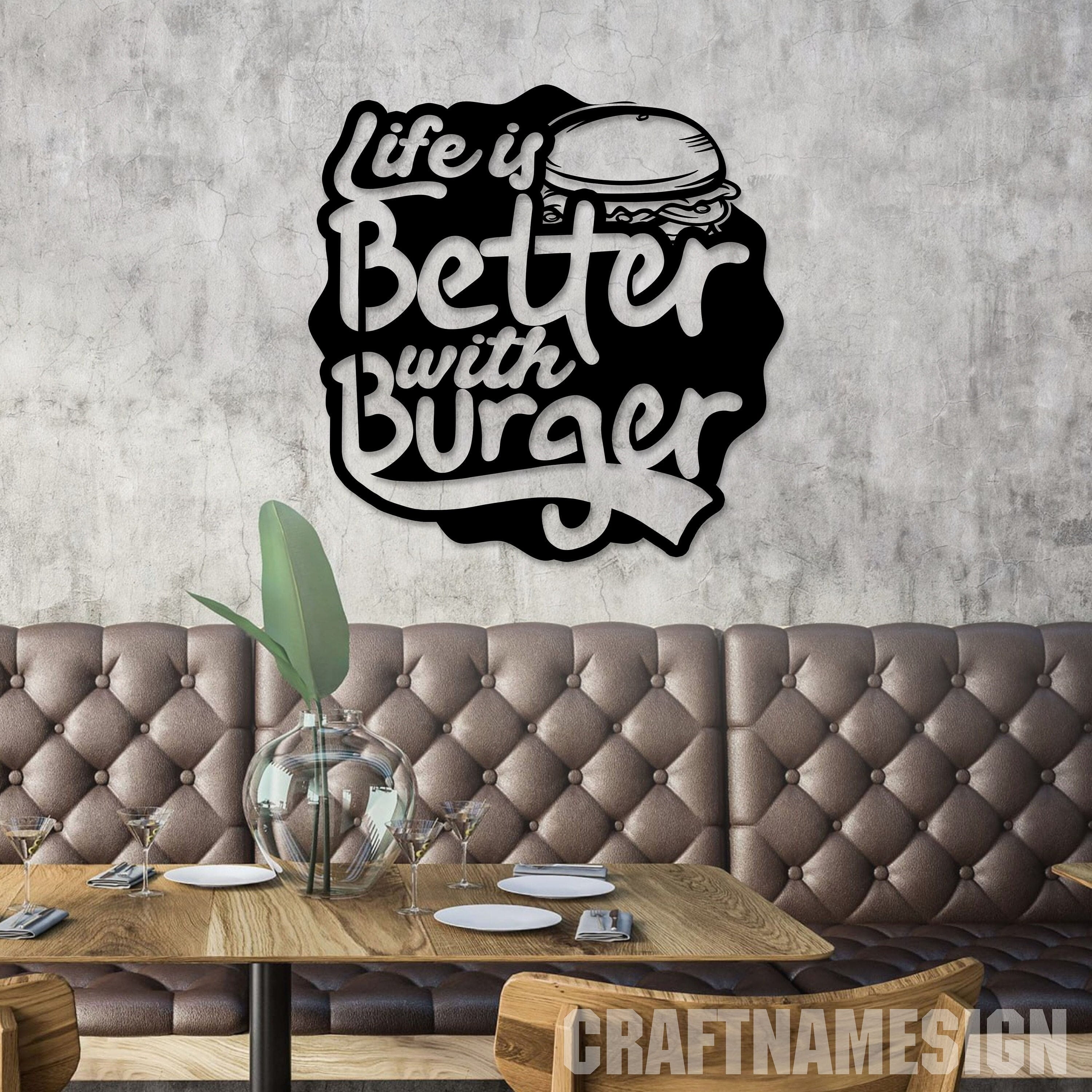 Craftnamesign Burger Shop Metal Wall Art with LED Lights, Life Is ...