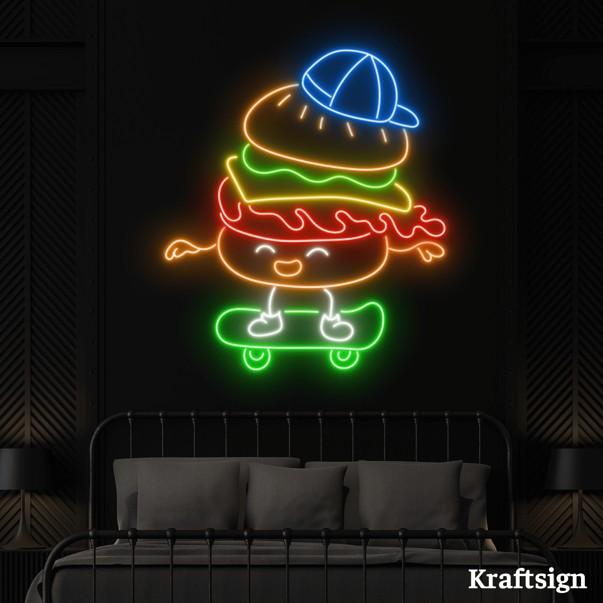 Craftnamesign Burger Skate Neon Sign,Burger Shop LED Sign, Food Shop ...