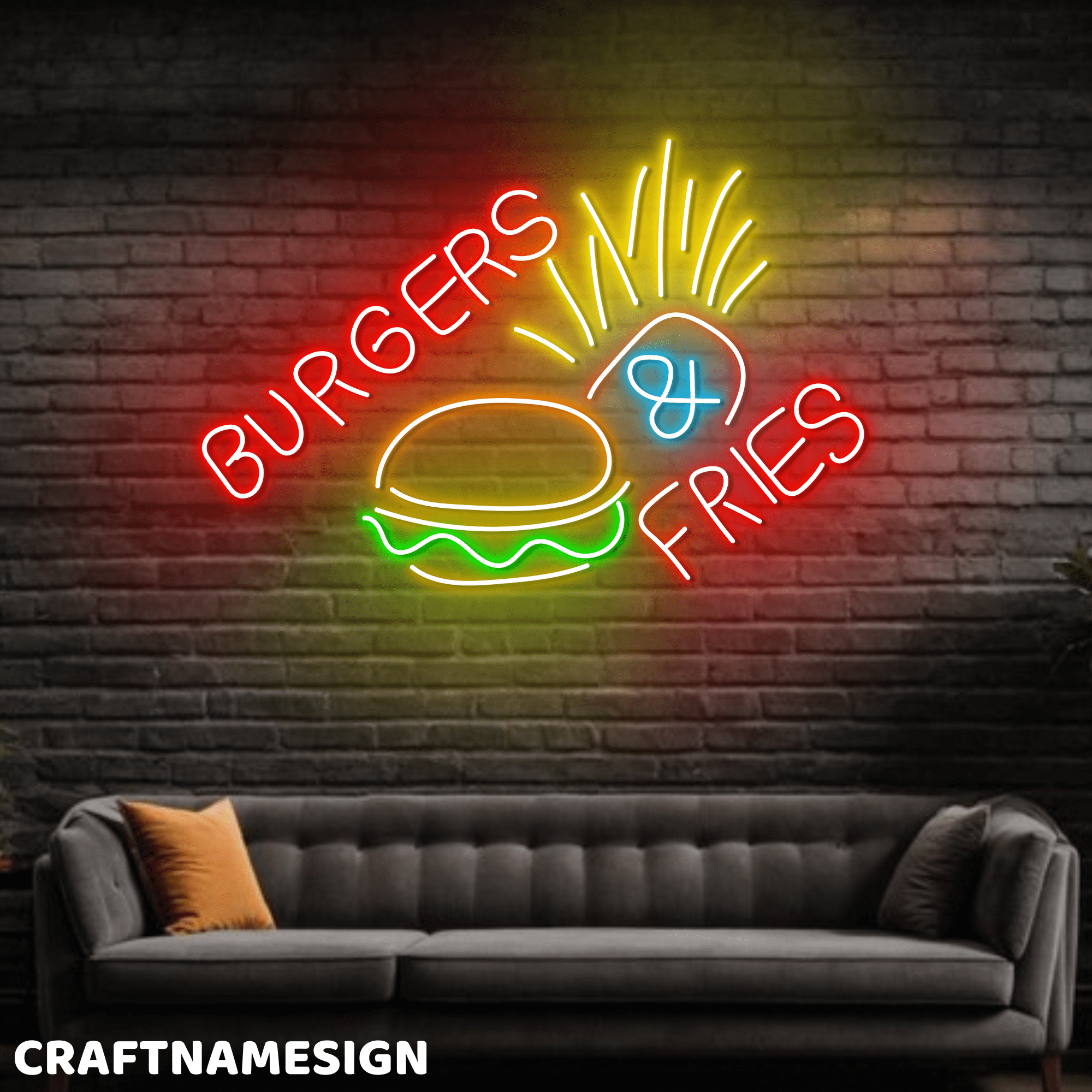 Craftnamesign Burgers & Fries Neon Sign, Open Sign For Fast Food ...
