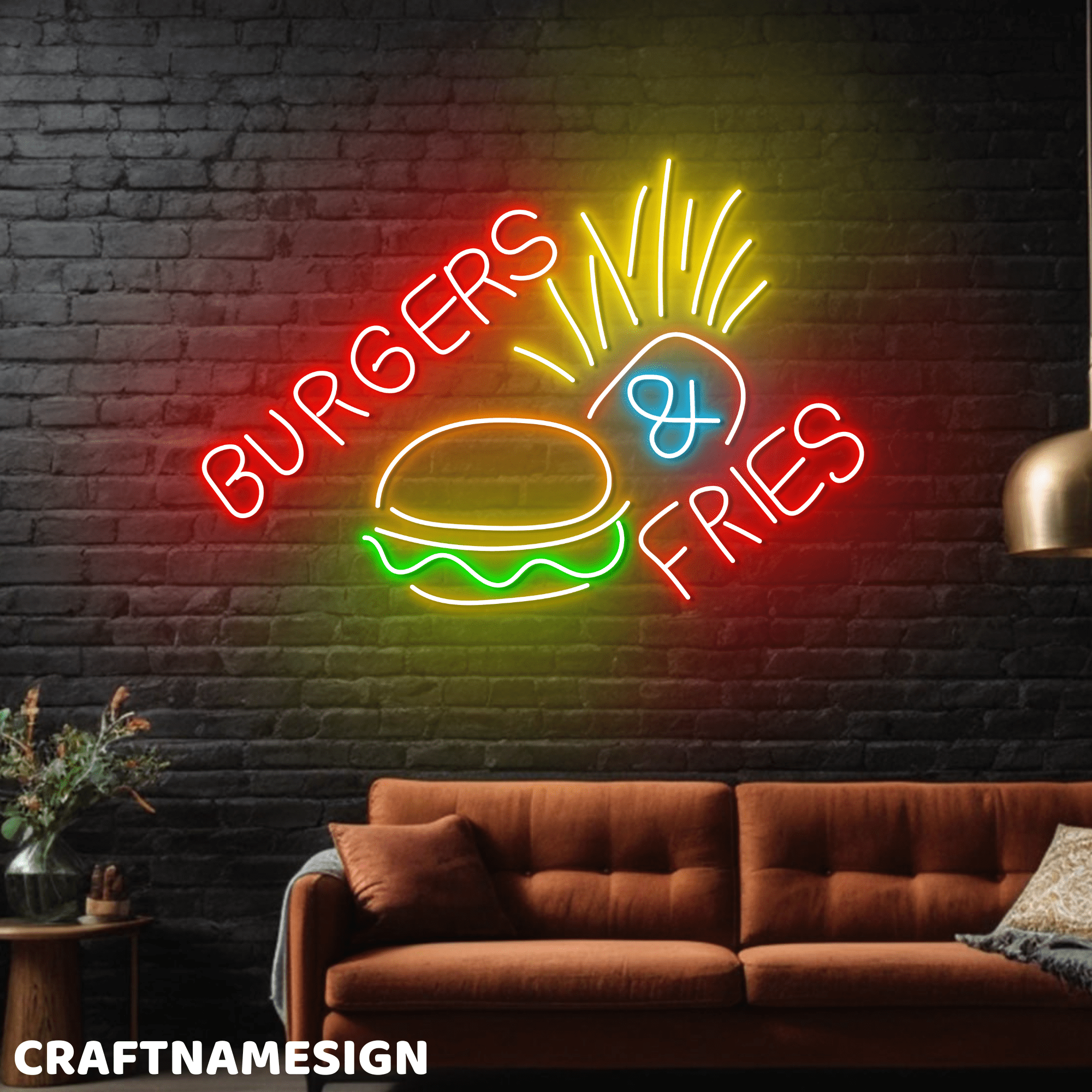 Craftnamesign Burgers & Fries Neon Sign, Open Sign For Fast Food ...