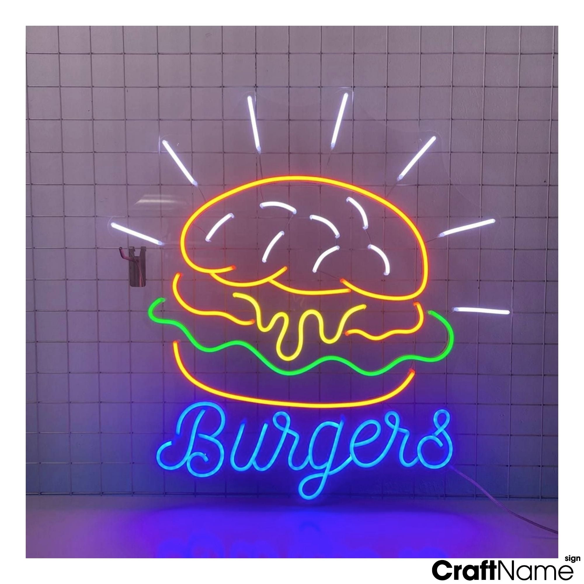 Craftnamesign Burgers Neon Light Sign, Burger Shop Wall Art, Fast Food ...