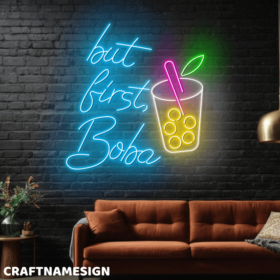 Craftnamesign But First Boba Neon Light For Milk Tea Wall Sign, Bubble ...
