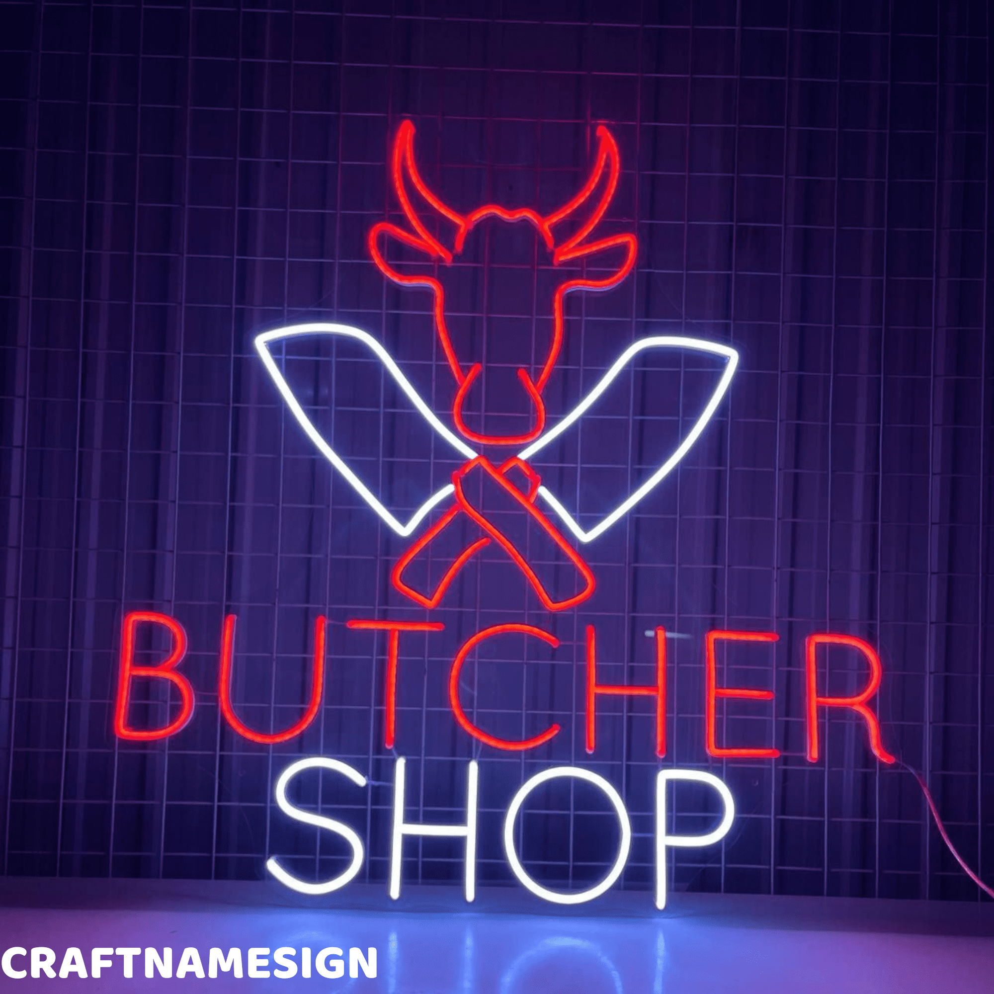 Craftnamesign Butcher Shop Neon Sign, Butcher Open Wall Art, Fresh Meat ...