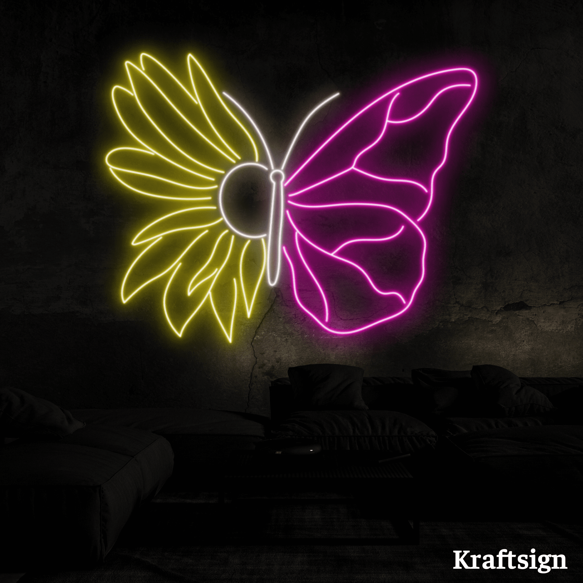 Craftnamesign Butterfly Flower Neon Sign, Bedroom Wall Art, Butterfly ...