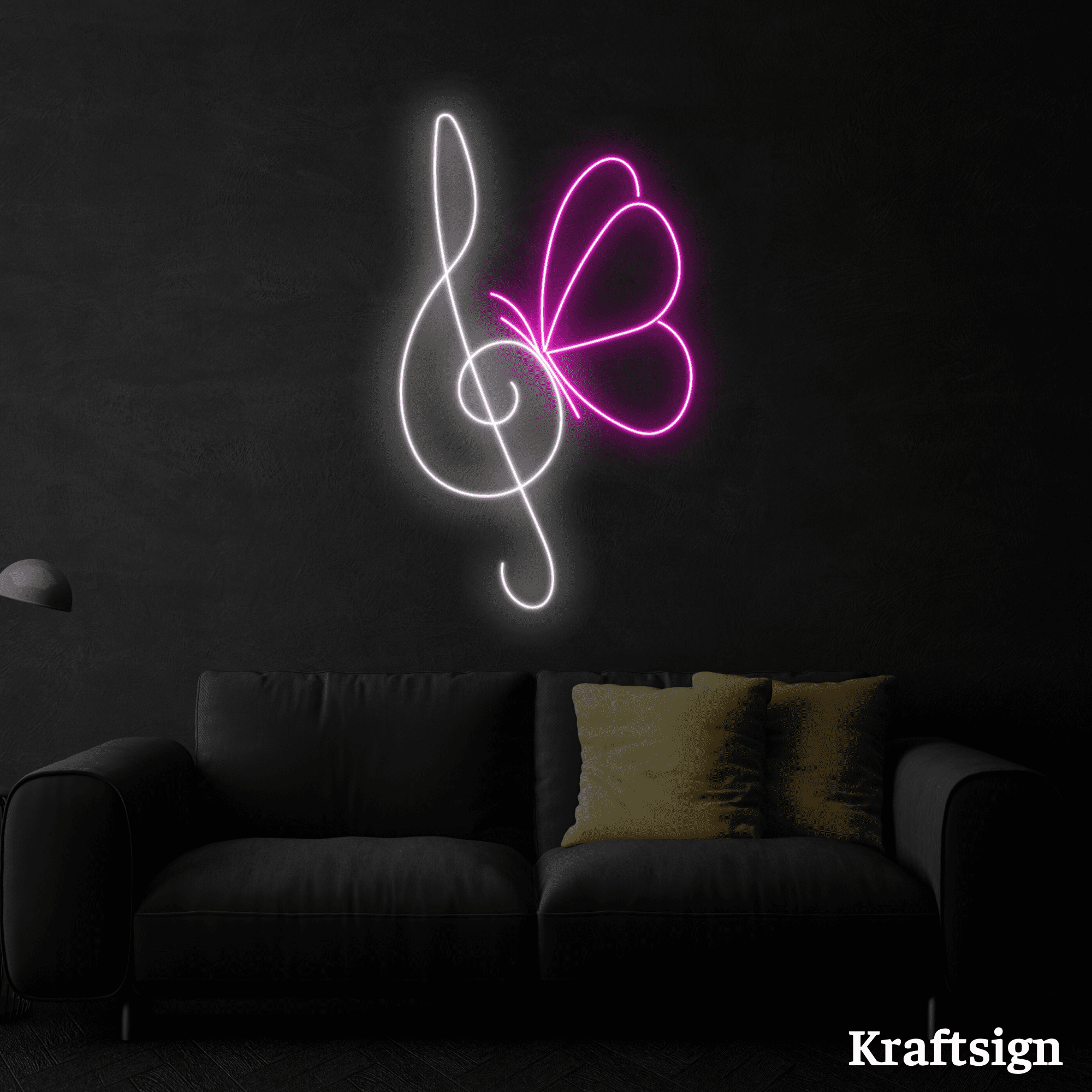 Craftnamesign Butterfly Music Note Neon LED Sign, Music Studio Decor ...