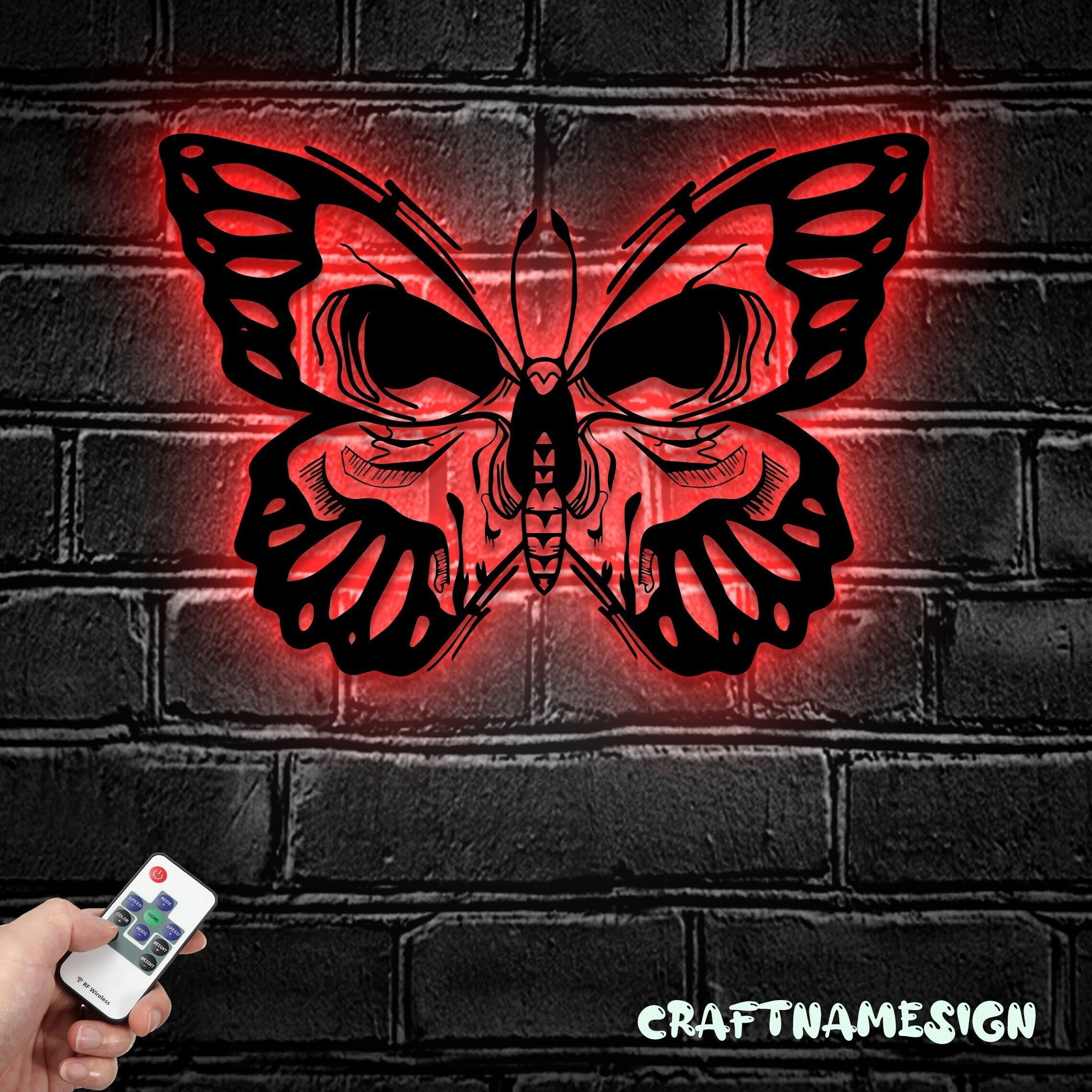 Craftnamesign Butterfly Skull Metal Sign LED Light, Emo Goth Butterfly ...