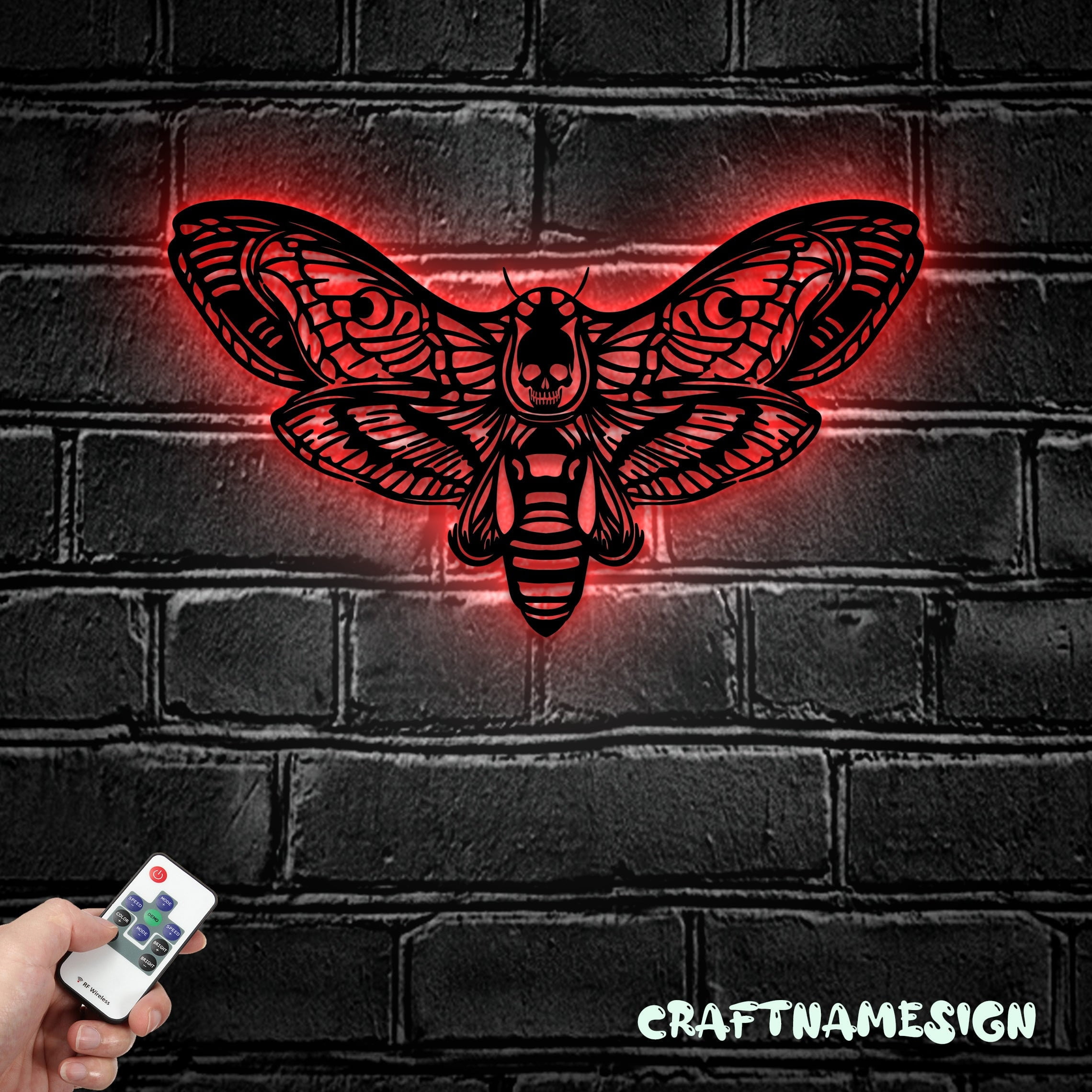 Craftnamesign Butterfly Skull Metal Wall Art with LED Light ...