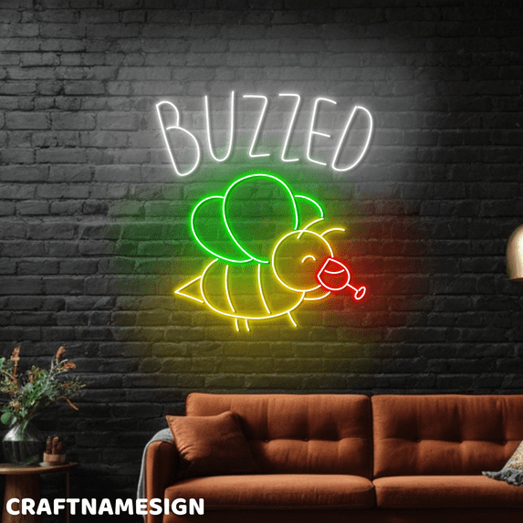 Craftnamesign Buzzed Bee Neon Sign, Bee Wall Art, Bar Pub Wall Decor ...