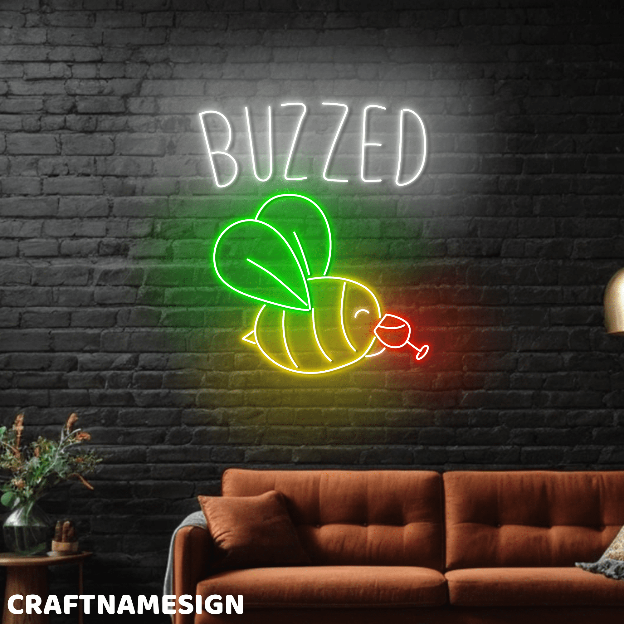 Craftnamesign Buzzed Bee Neon Sign, Wine Bar Wall Art, Bar Pub Wall ...