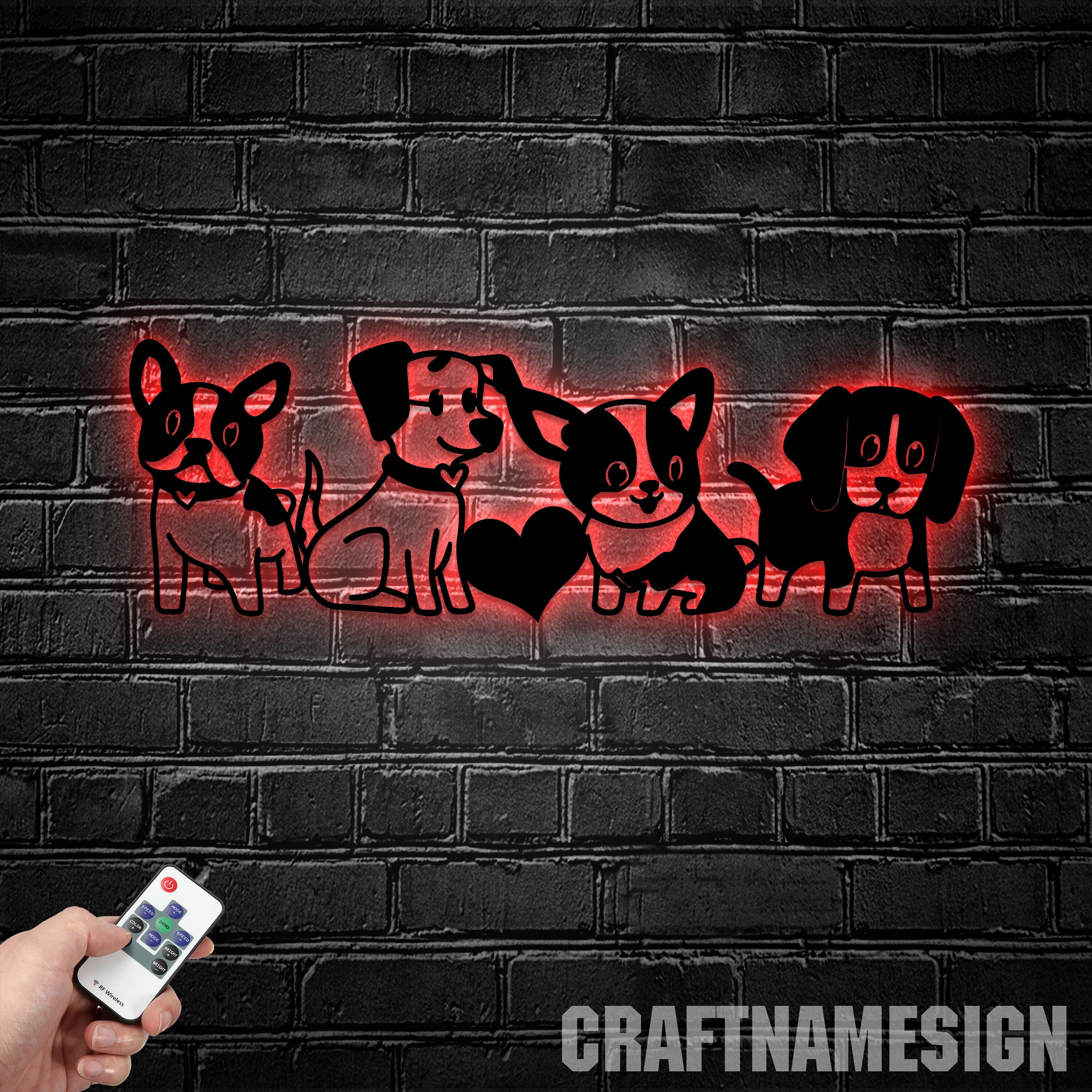 Craftnamesign CUTE DOGS Metal Wall Art Led Light, Dog Lover Gifts, Dog ...