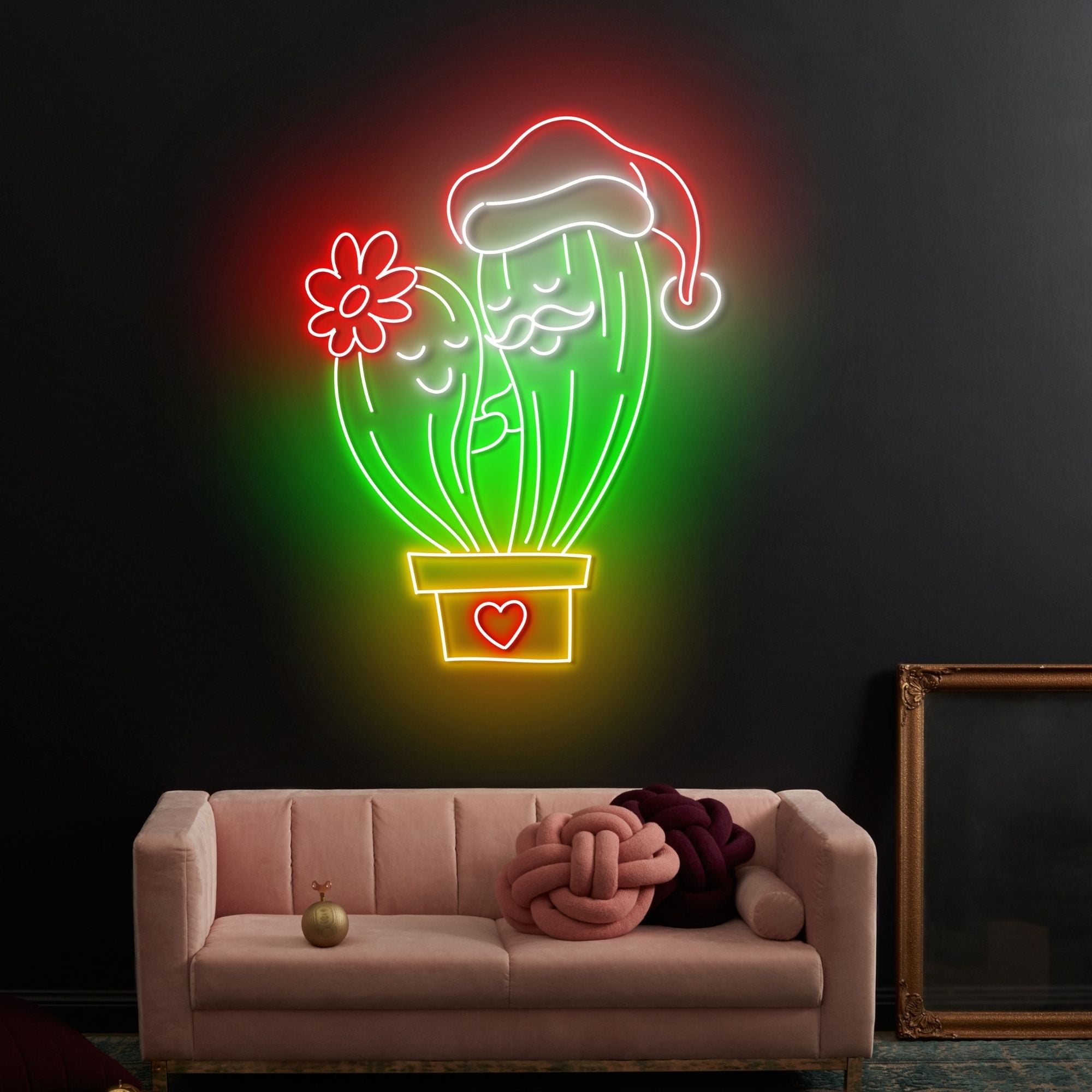 Craftnamesign Cactus Couple Christmas Neon Sign Art, Cactus Santa Hat ...