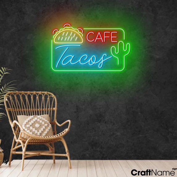 Craftnamesign Cafe Tacos Neon Light Wall Art For Welcome Sign Coffee ...