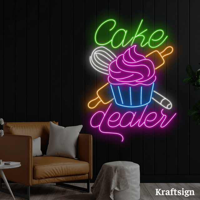 Craftnamesign Cake Dealer Neon Sign, Cakes Shop LED Sign, Bakery Decor ...