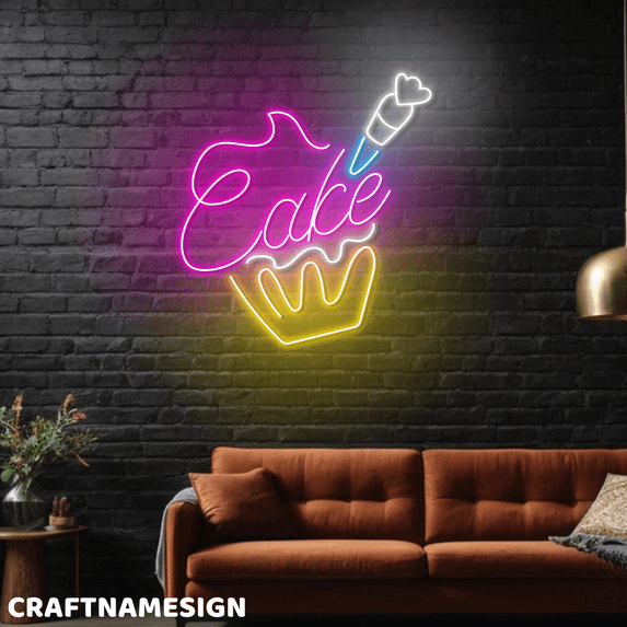 Craftnamesign Cake Neon Artwork, Cake Shop Wall Sign, Dessert Shop Wall ...