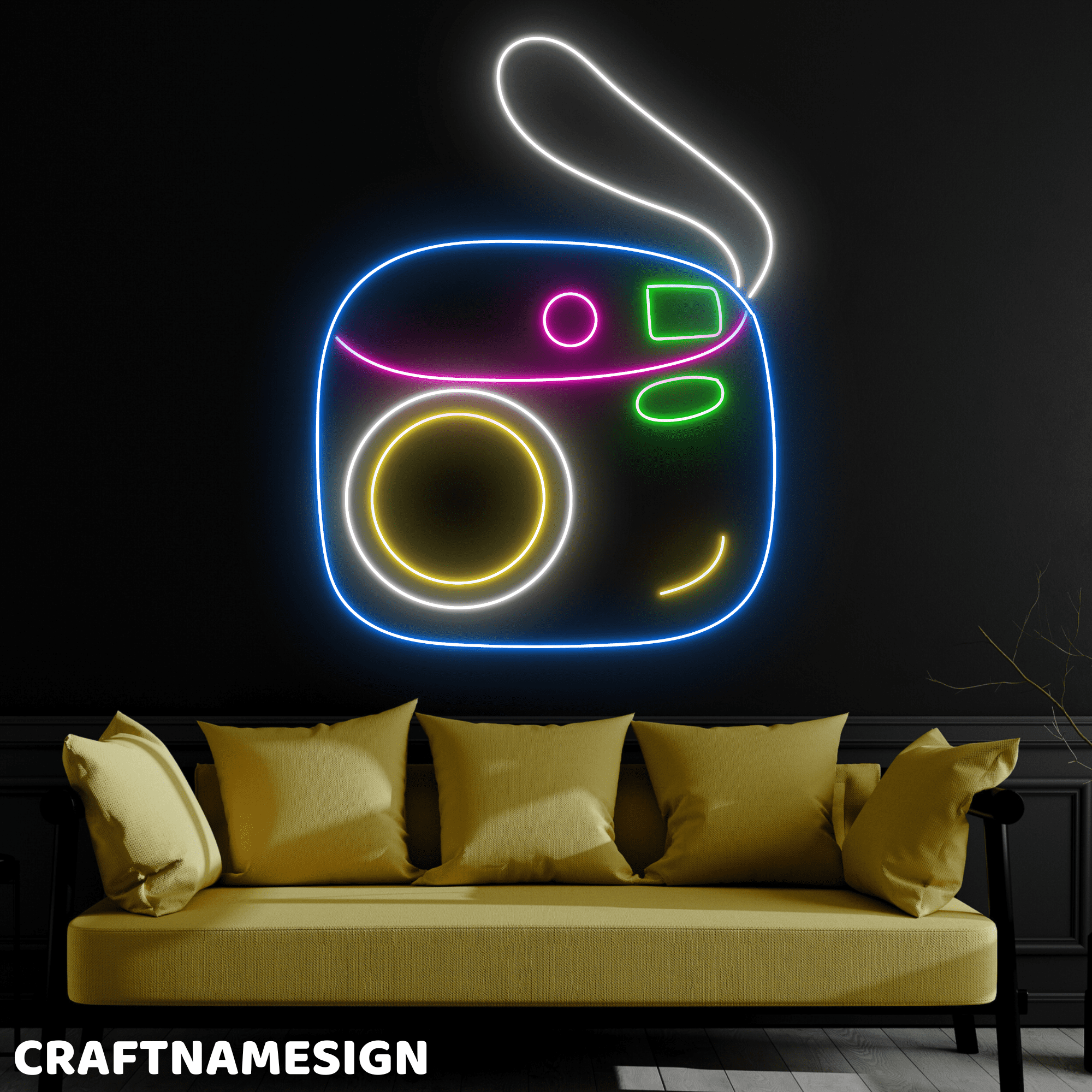 Craftnamesign Camera Neon Sign, Studio Wall Art, Coffee Shop Wall Decor ...