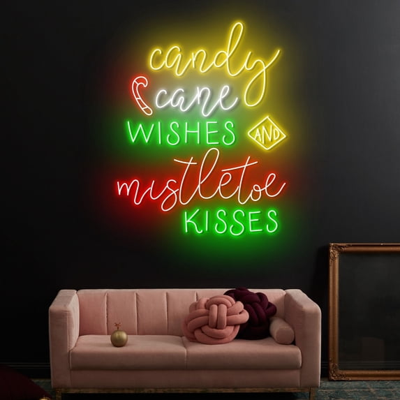 Craftnamesign Candy Cane Wishes And Mistletoe Kisses Neon LED Sign ...
