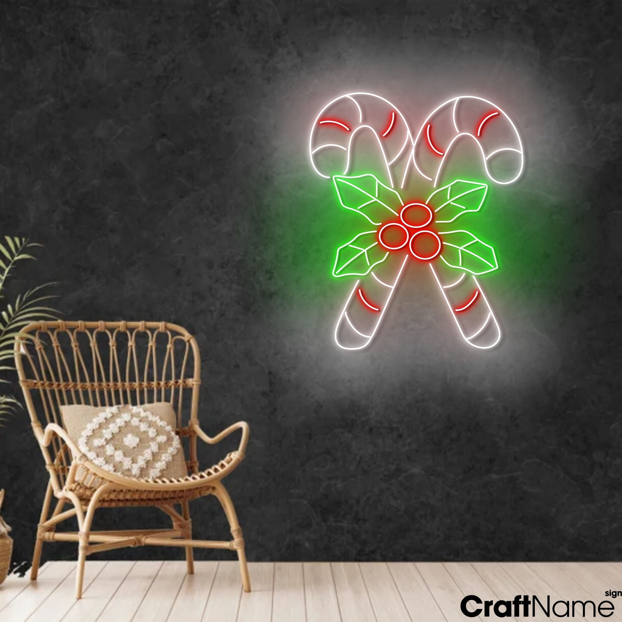 Craftnamesign Candy Canes Neon Sign, Christmas Light Sign For Sweet ...