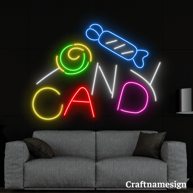 Craftnamesign Candy Neon Sign for Candy Shop Sweet Store Wall Decor ...