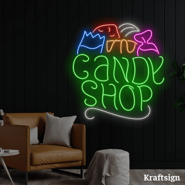 Craftnamesign Candy Shop Neon Sign, Sweet Shop LED Signage, Candy Decor ...