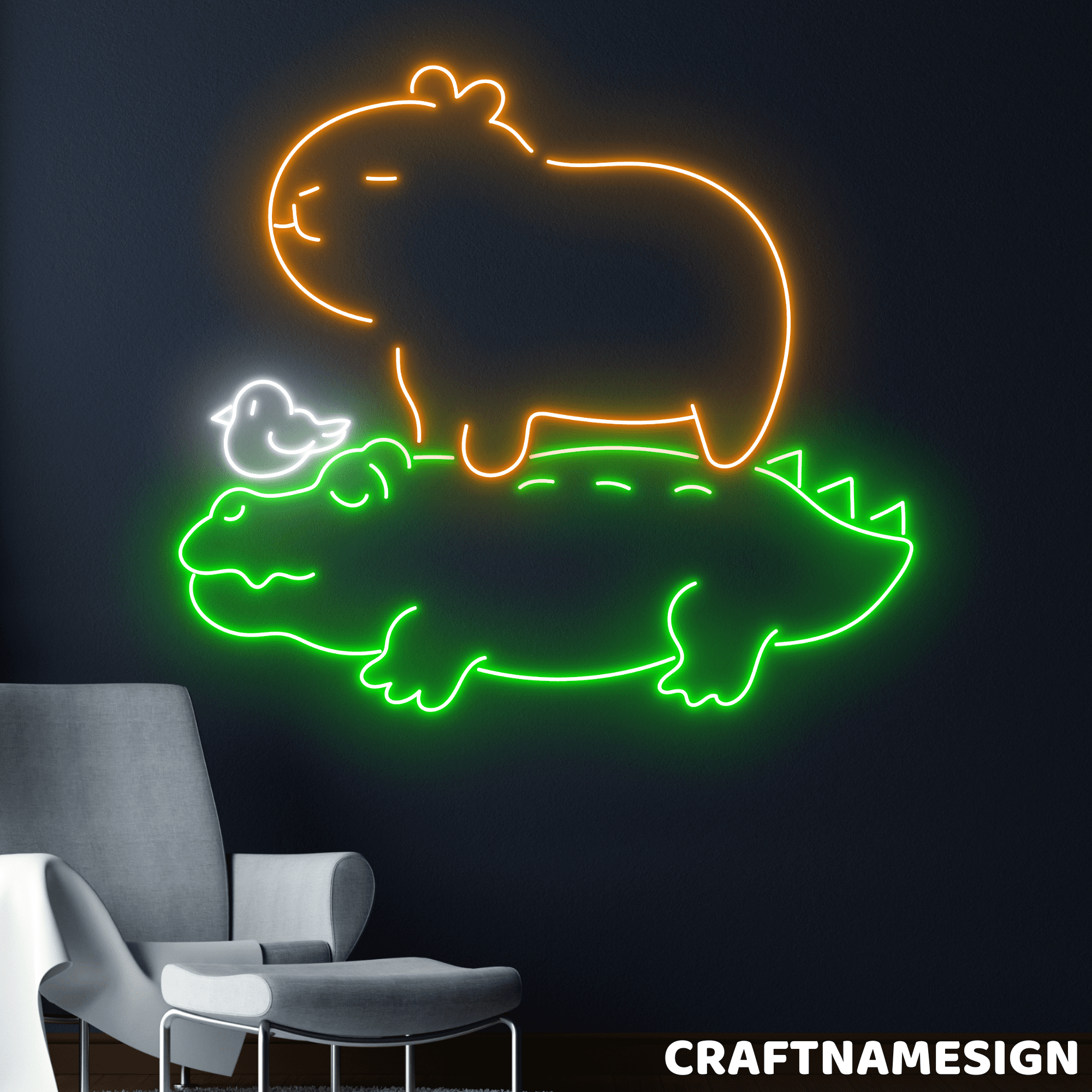 Craftnamesign Capybara Crocodile Neon Sign, Kids Zone Wall Art, Nursery ...